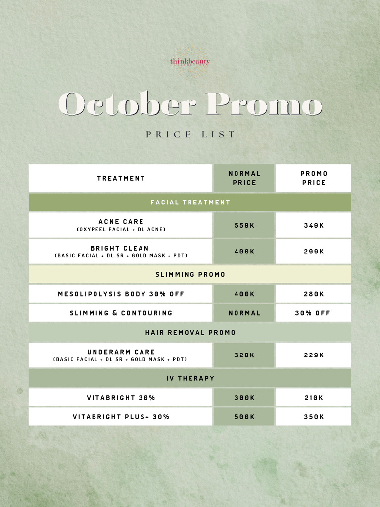 October Facial & Slimming Promo Prices | PDF