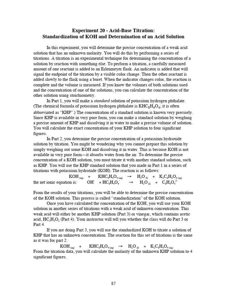 20 Titration of KHP | PDF | Titration | Chemistry