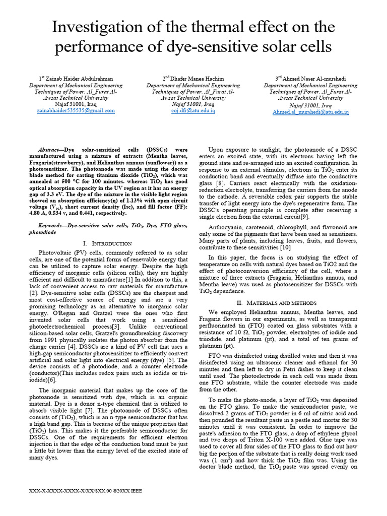 Investigation of The Thermal Effect On The Performance of Dye-Sensitive ...