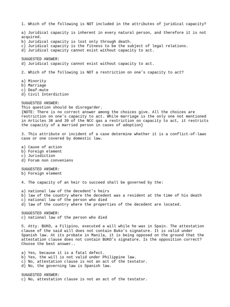 Civil Law 2012 Question and Answers | PDF | Will And Testament | Probate