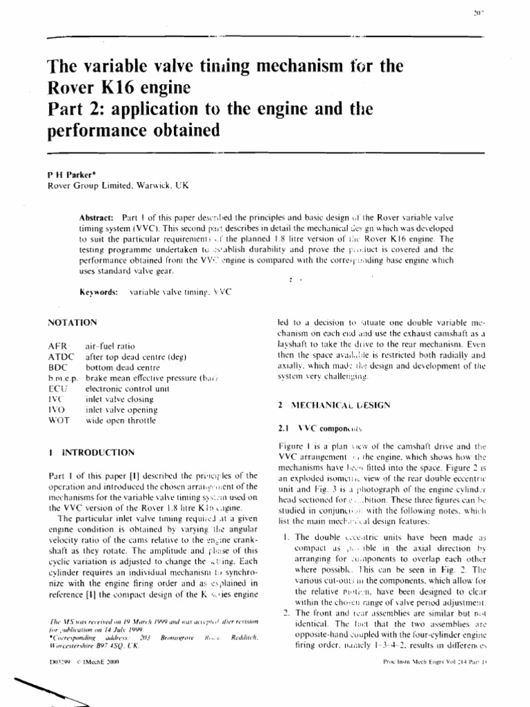 The Variable Valve Timing Mechanism For The Rover K16 Engine | PDF ...