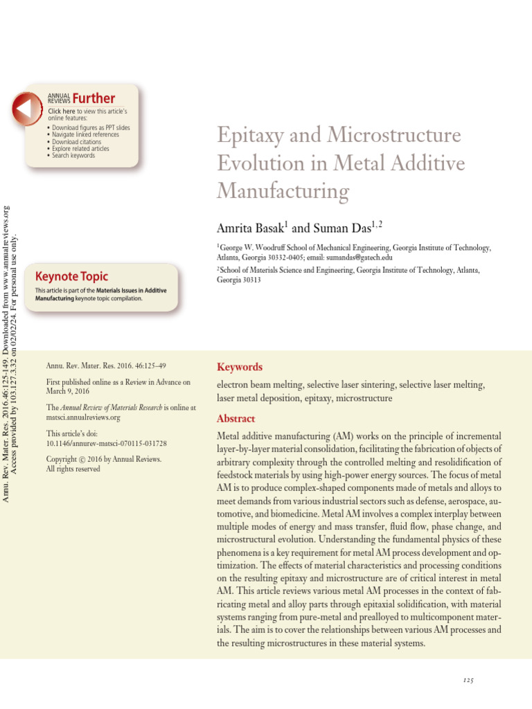Basak Das 2016 Epitaxy and Microstructure Evolution in Metal Additive ...