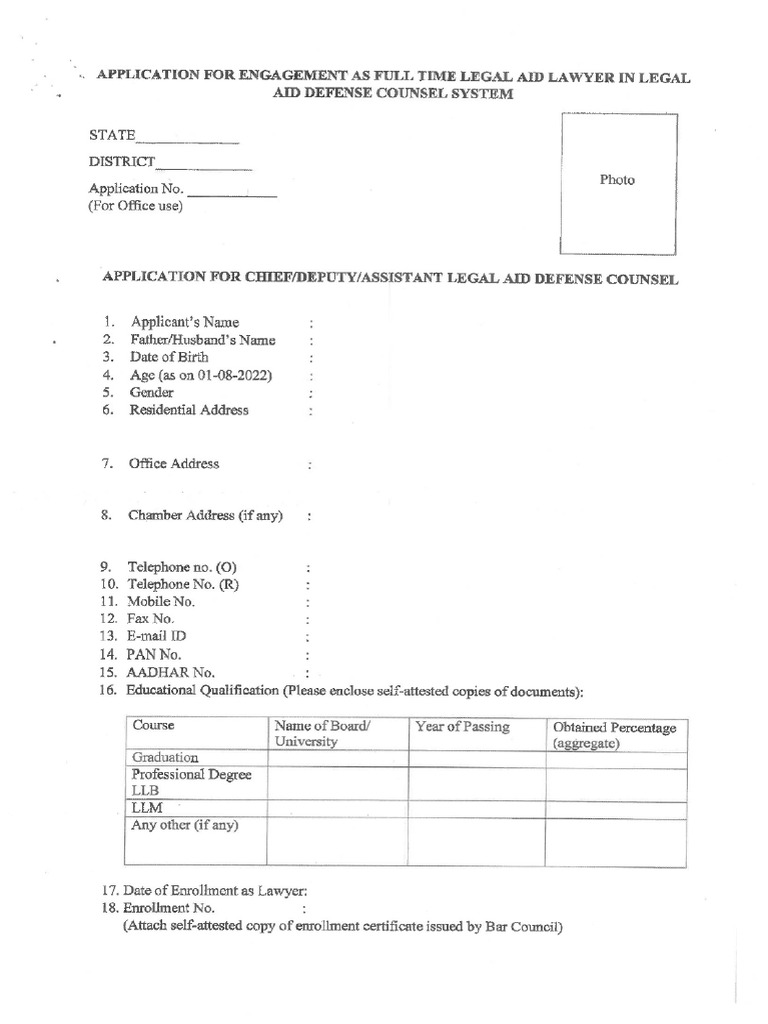 Application Form For Legal Aid Defense Counsel System | PDF