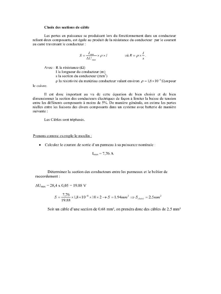 Calcul Section Cable | PDF