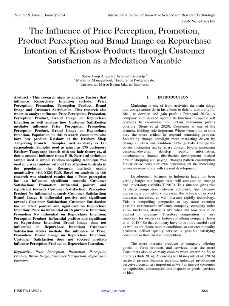 The Influence of Price Perception, Promotion, Product Perception and Brand Image On Repurchase ...