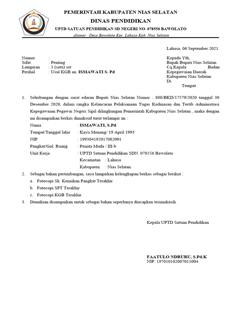 Format Surat Pengantar KGB | PDF