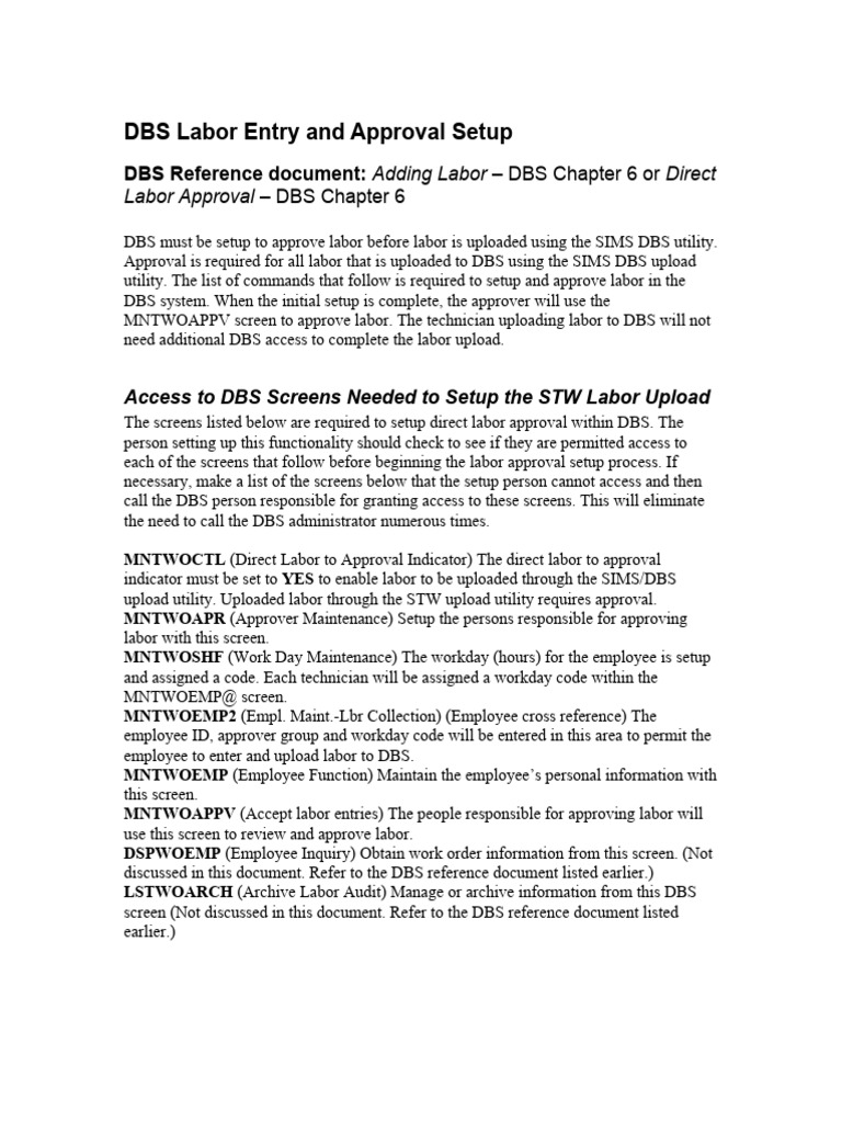 DBS Setup Information - STW Labor Upload - DBS Upload Utility | PDF | Computer Architecture ...