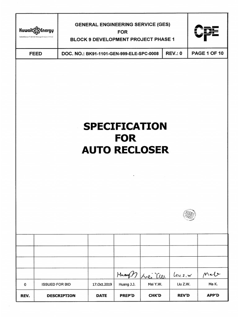 Specification For Auto Recloser | PDF