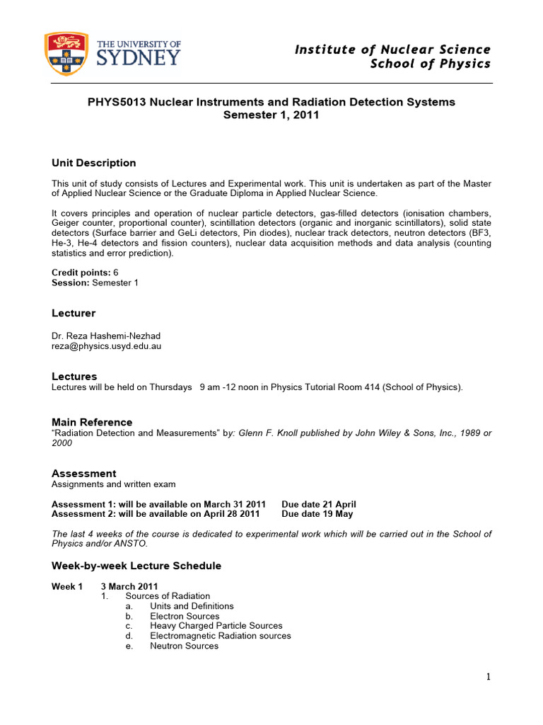 PHYS5013 Unit Outline | PDF | Radioactivity | Transport Phenomena