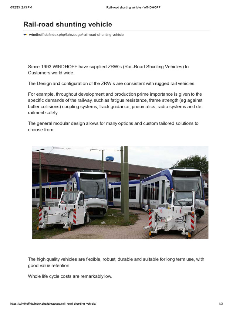 Rail-Road Shunting Vehicles Overview | PDF | Rail Transport ...