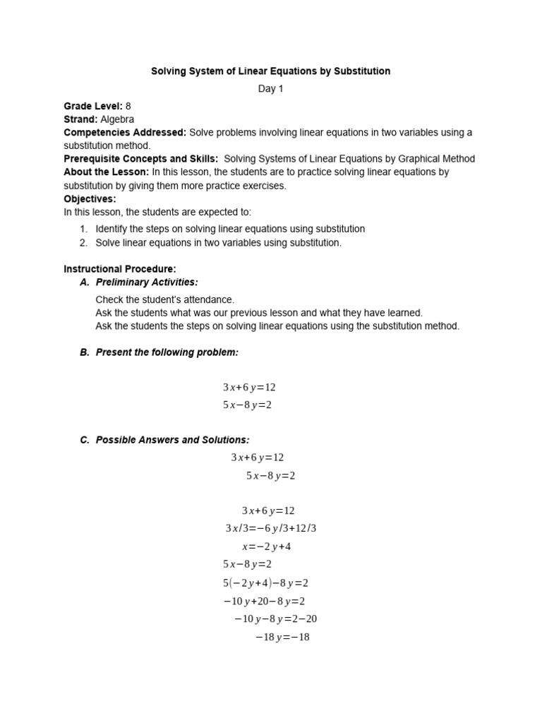 G8 Week 2 Lesson Plan | Download Free PDF | Equations | System Of ...