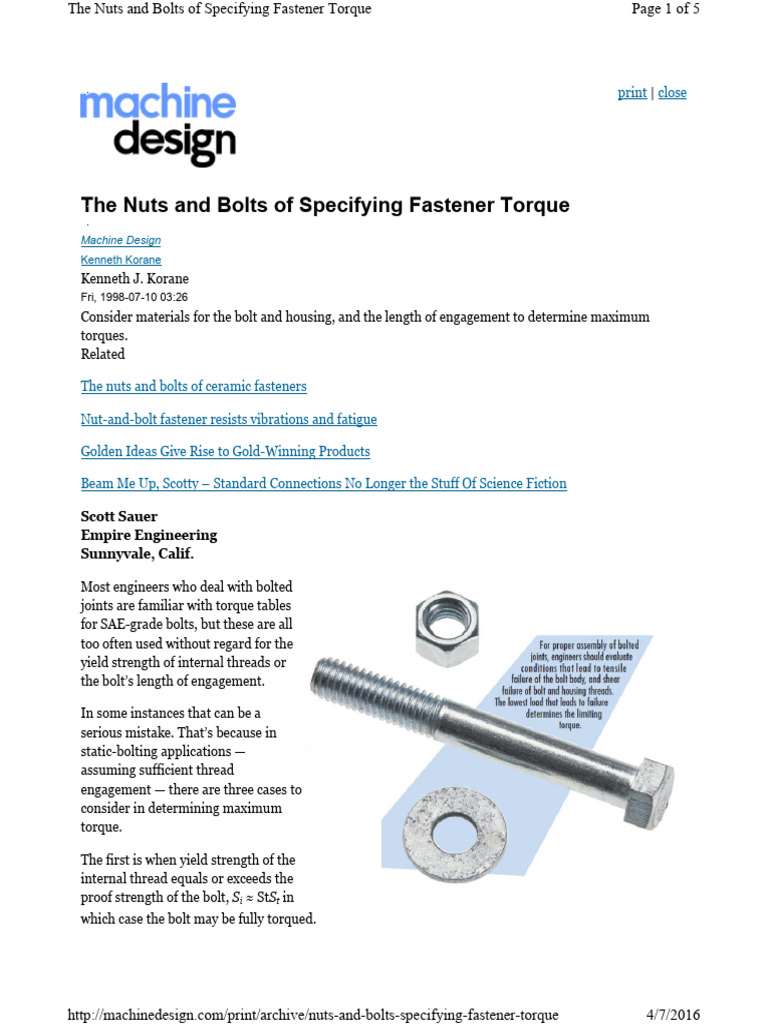 Machinedesign 3417 Specifying Fastener Torque | PDF