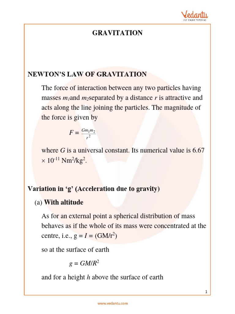 JEE Main 2023-24 Gravitation Revision Notes - Free PDF Download | PDF ...