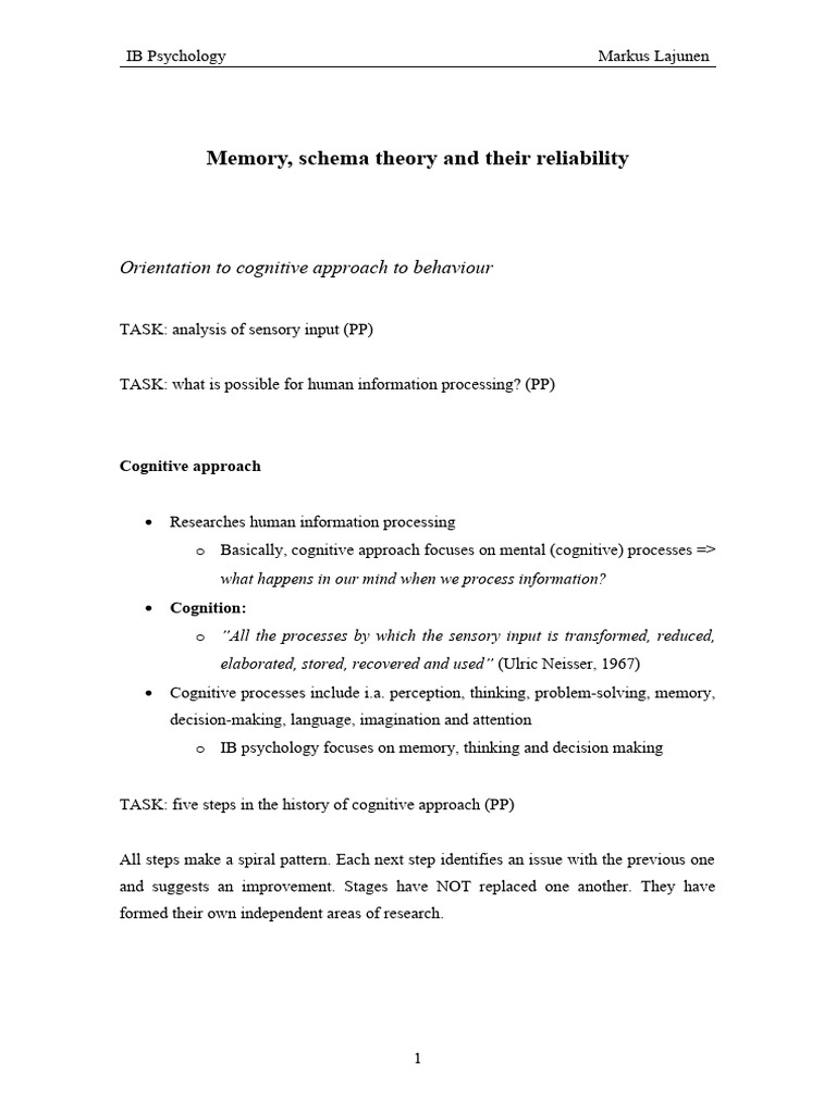 IB Psychology: Cognitive Approach | PDF | Schema (Psychology) | Memory