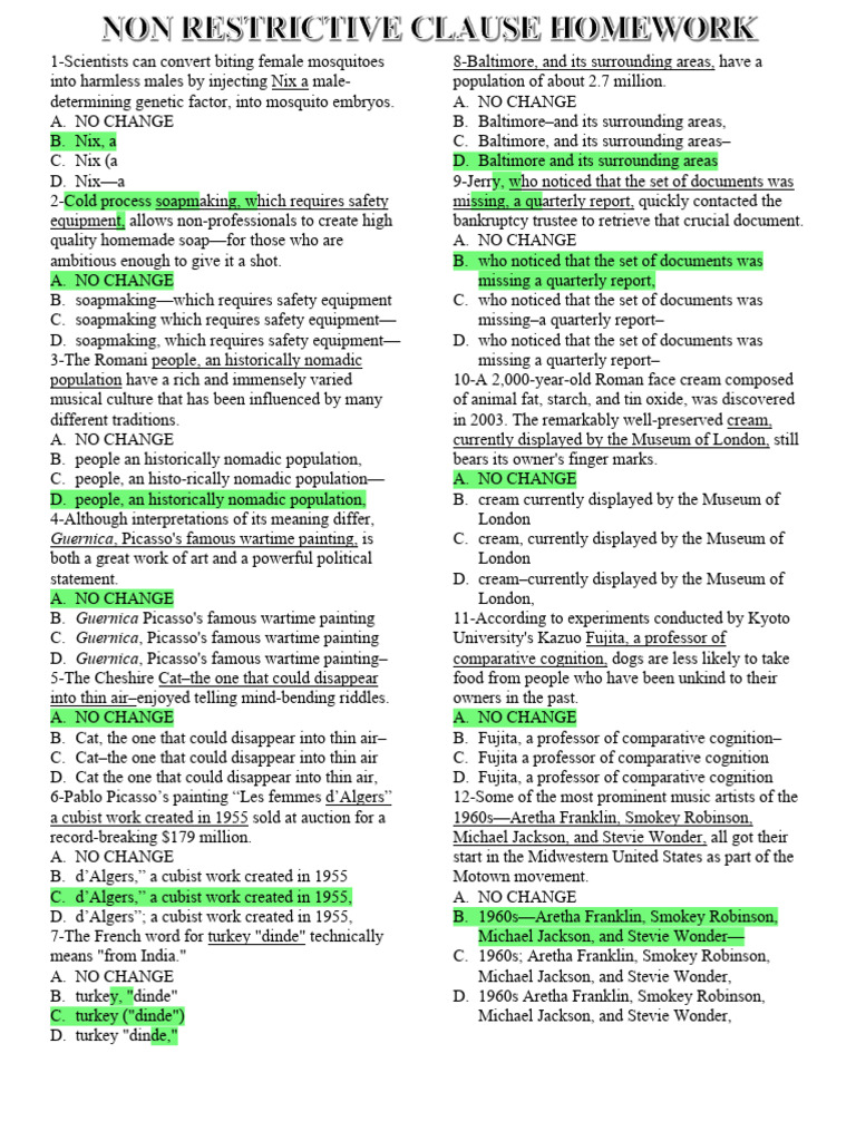 6-Non Restrictive Clause Homework | PDF | Pablo Picasso