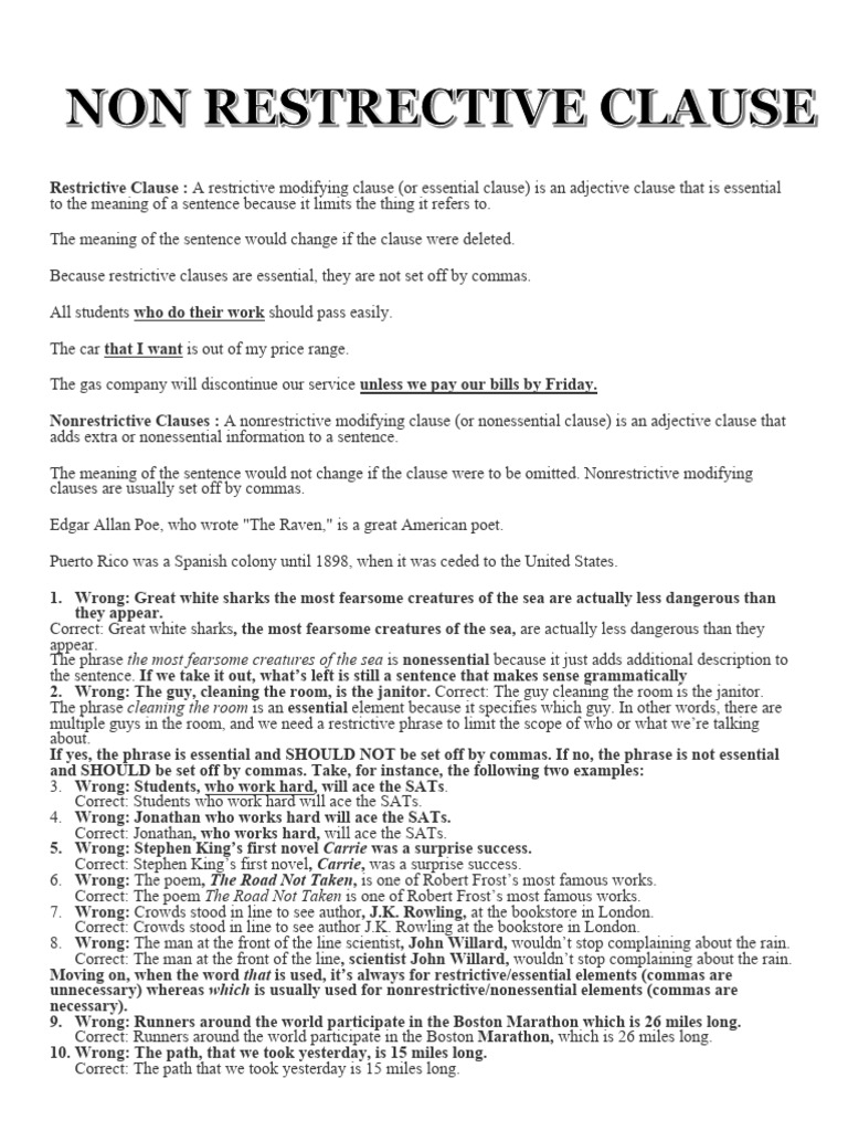 Understanding Restrictive Clauses | PDF | Sentence (Linguistics) | Comma
