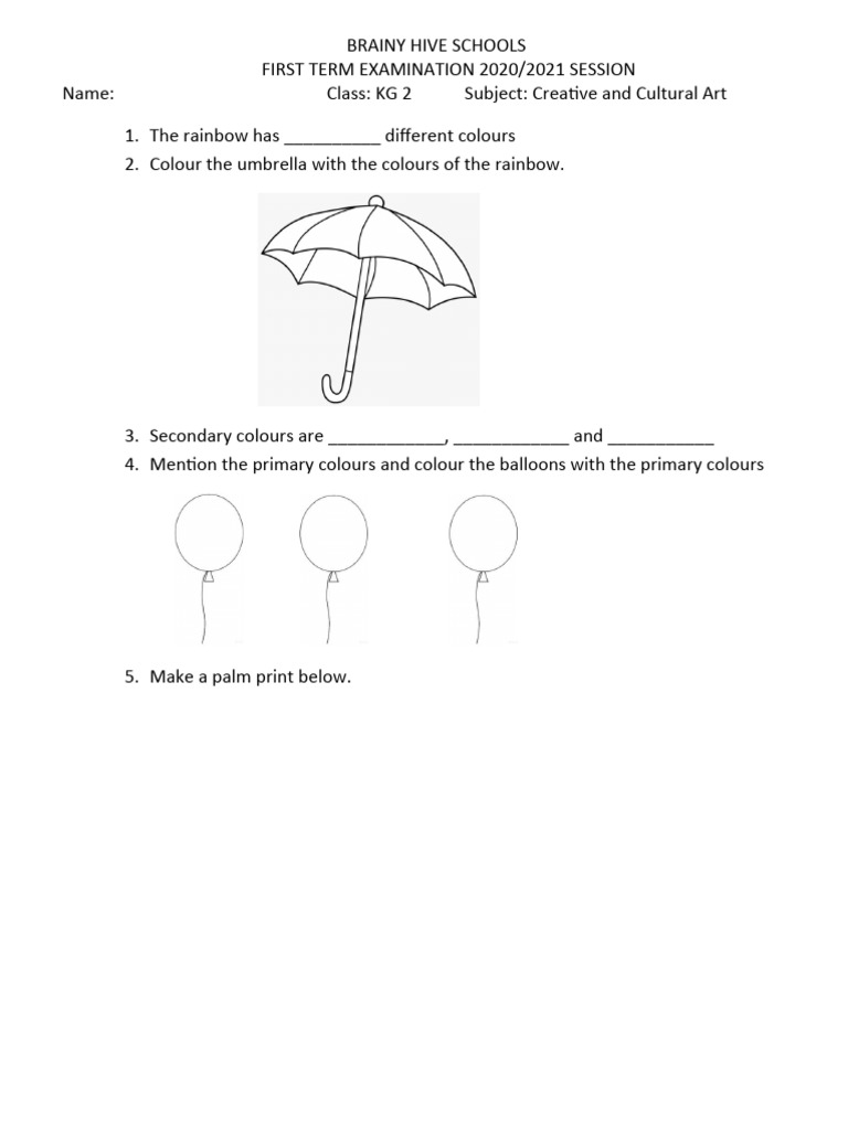 First Term Examination KG 2 2020-2021 | PDF