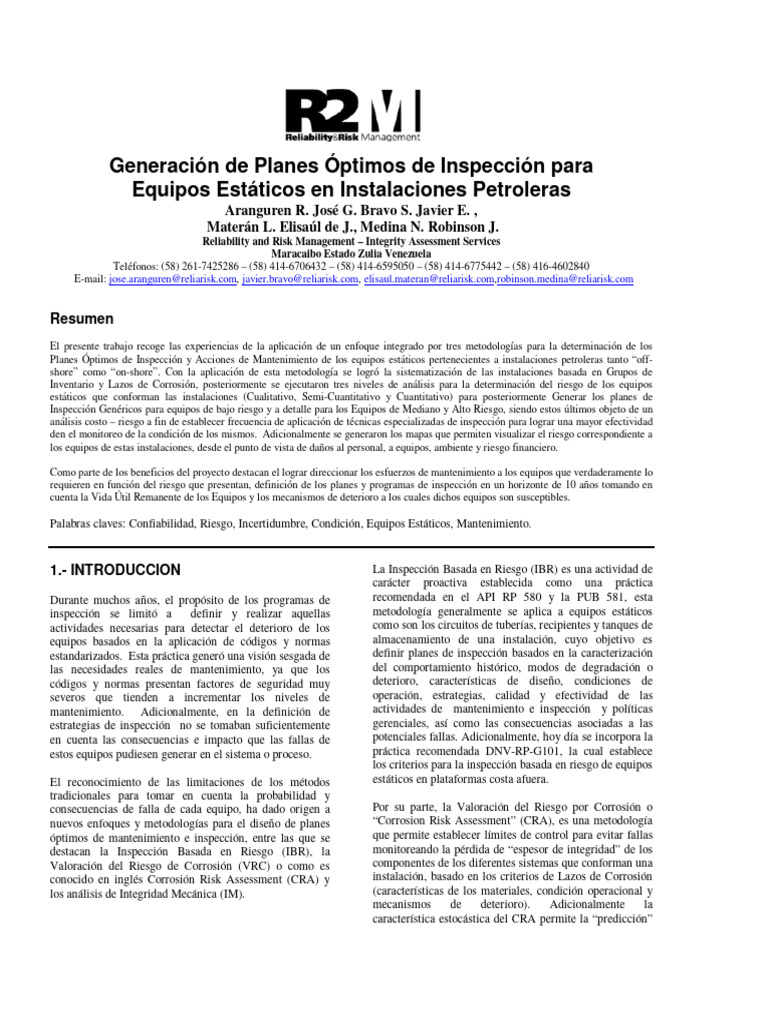 Planes Óptimos de Inspección Petrolera | PDF | Riesgo | Inventario