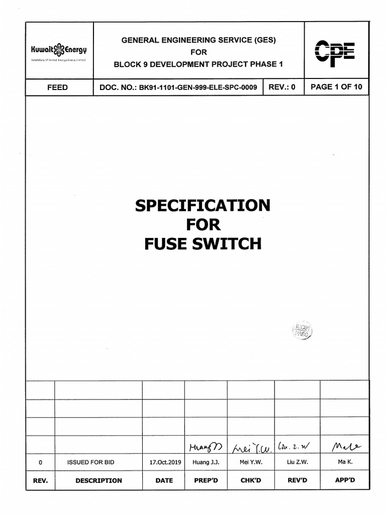 Specification For Fuse Switch | PDF