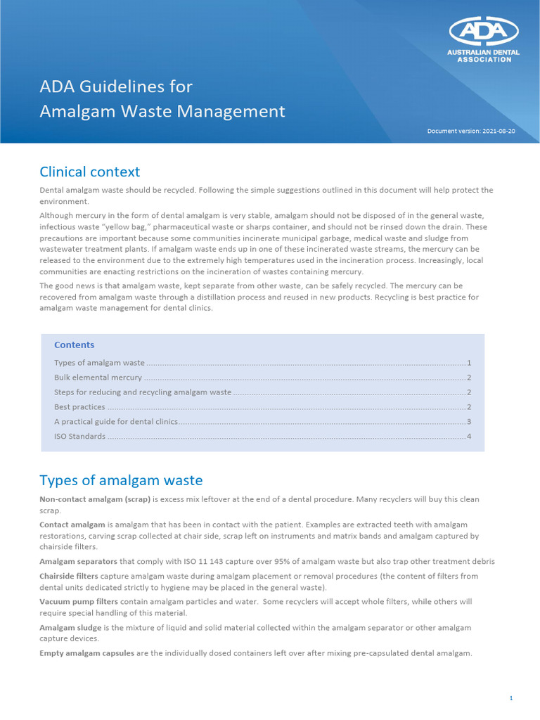 ADA Guidelines Amalgam Waste Management | PDF | Waste | Filtration