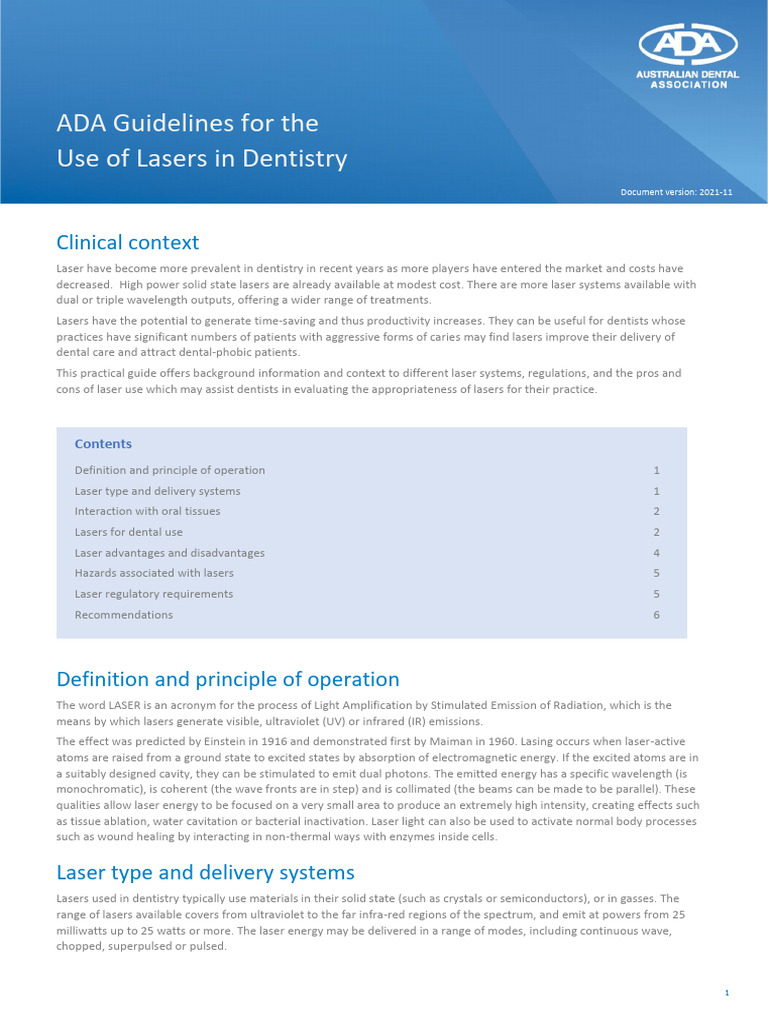 ADA Guidelines Lasers in Dentistry | PDF | Laser | Infrared