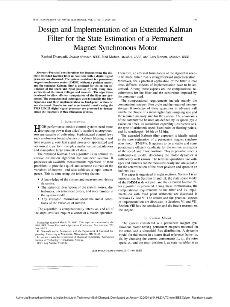 Design And Implementation Of An Extended Kalman Filter For The State Estimation Of A Permanent