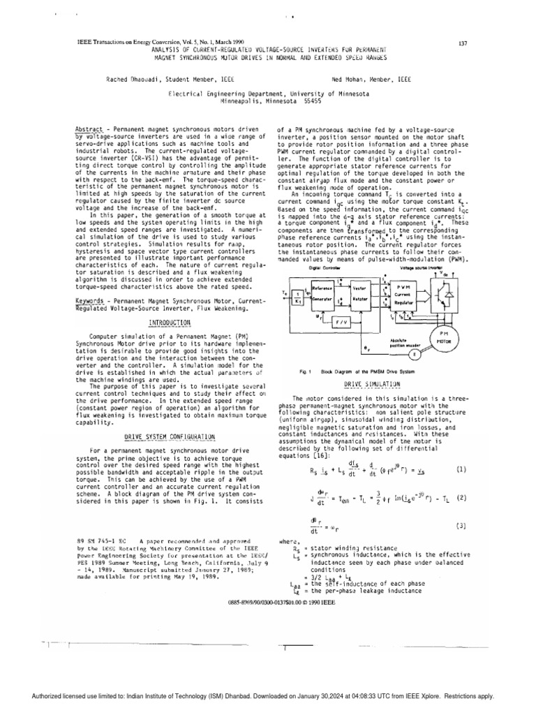 Analysis Of Current Regulated Voltage Source Inverters For Permanent