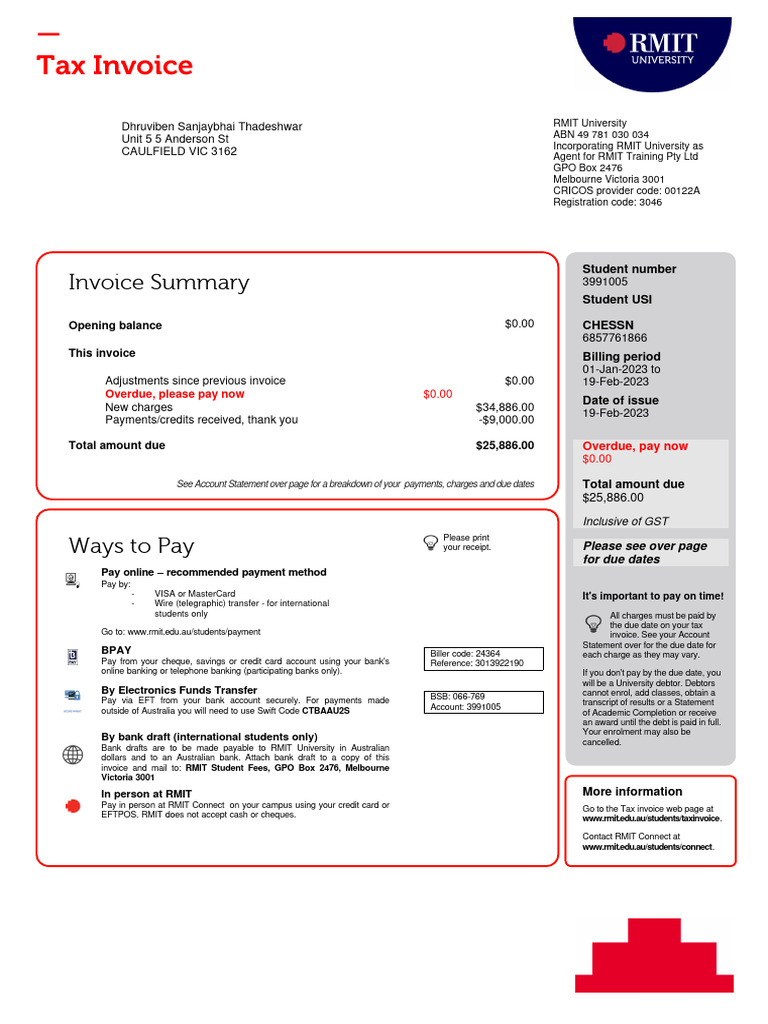 Rmit Fee | PDF | Payments | Service Industries