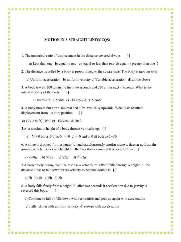 CH 2 MCQ | PDF | Acceleration | Velocity
