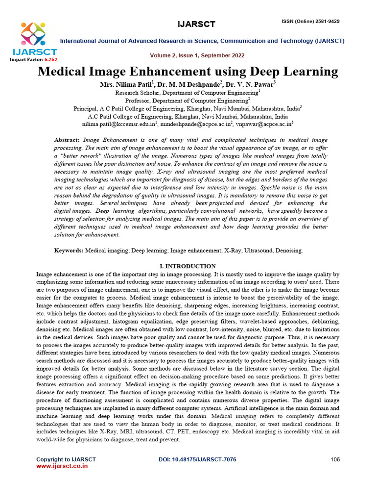 Medical Image Enhancement Using Deep Learning | PDF | Deep Learning | Machine Learning