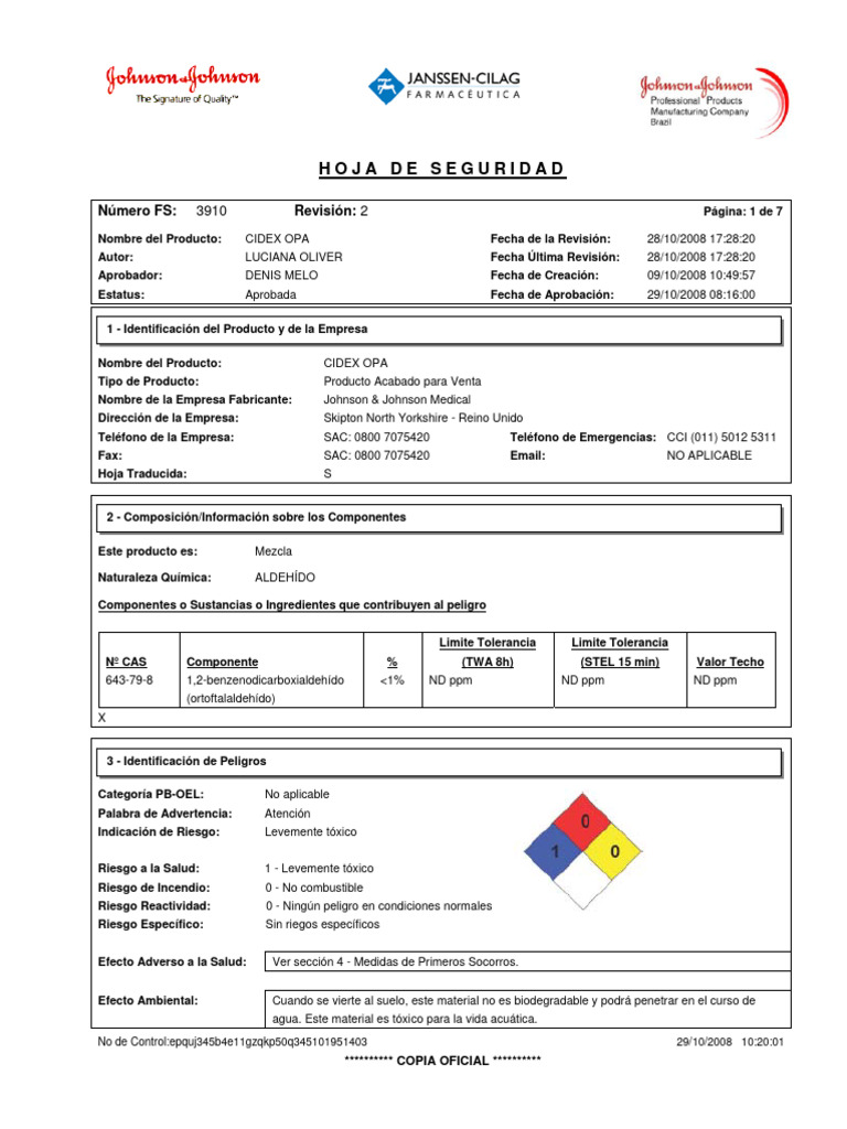 MSDS Cidex OPA | PDF | Alergia | Toxicidad
