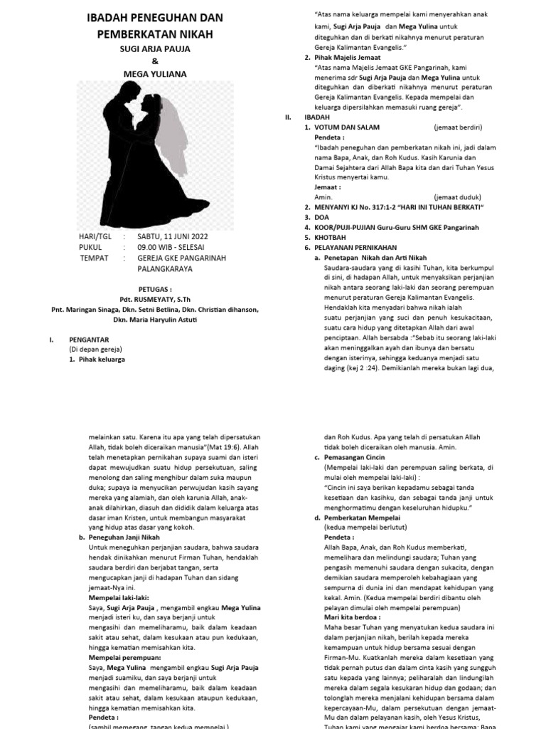Ibadah Pemberkatan Nikah Sugi & Mega | PDF