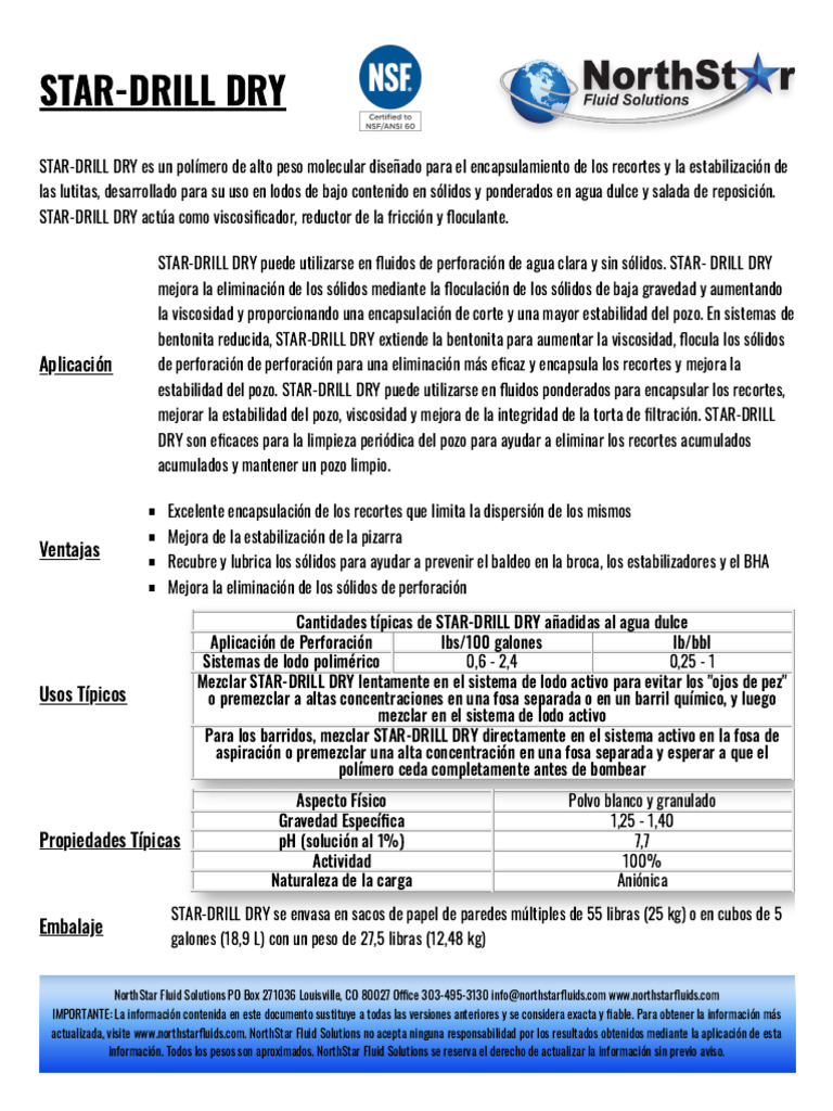 STAR-DRILL DRY: Polímero para Perforación | PDF | Perforación | Agua