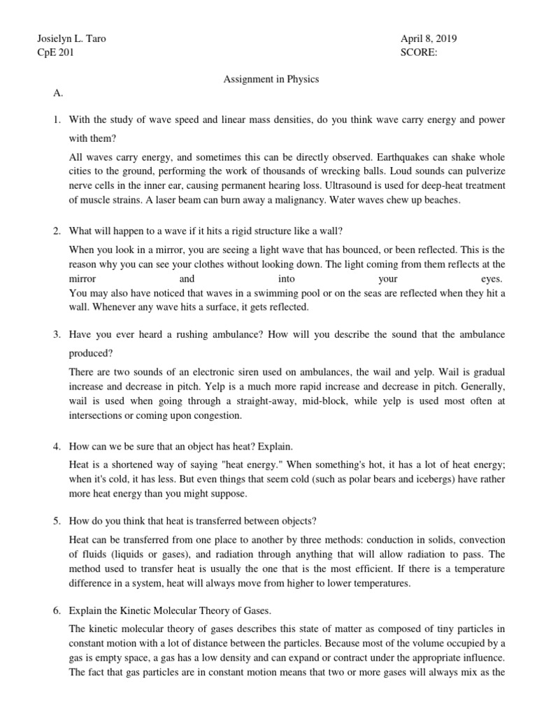 Assignment Physics | PDF | Gases | Thermal Expansion
