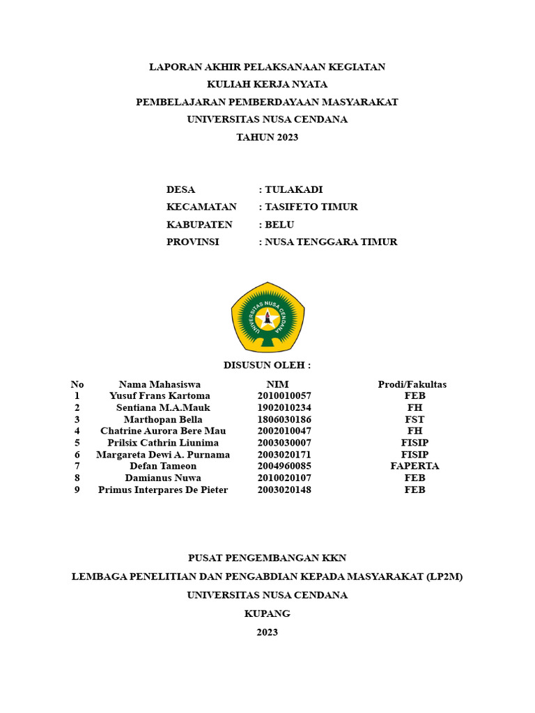 Laporan Akhir Pelaksanaan Kegiatan KKN | PDF Laporan Akhir Pelaksanaan Kegiatan KKN | PDF