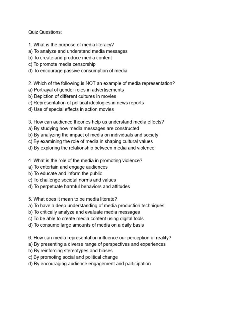 Media Literacy MCQs | PDF | Mass Media | Critical Thinking