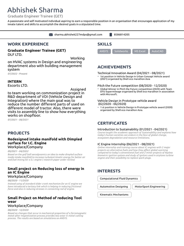 Abhishek's Resume | PDF | Engines | Physical Sciences