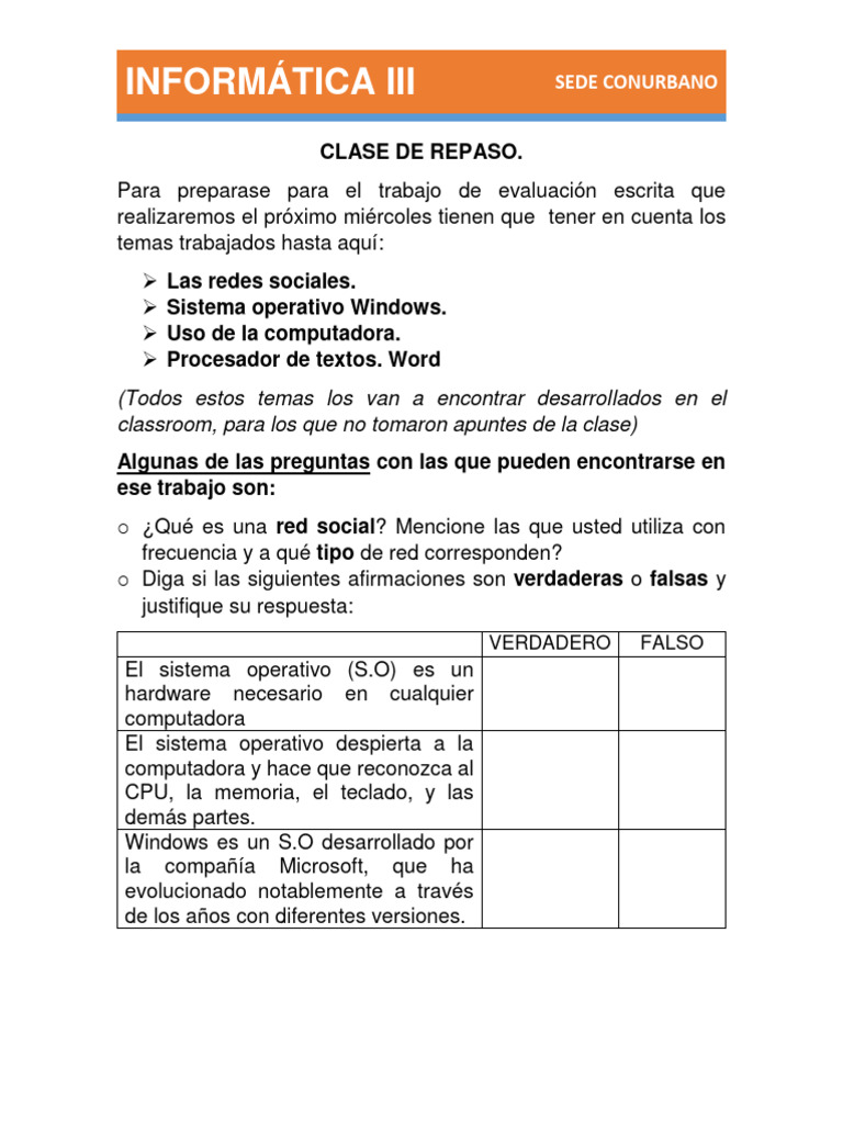 CLASE DE REPASO Informática III | PDF | Microsoft Word | Microsoft Windows