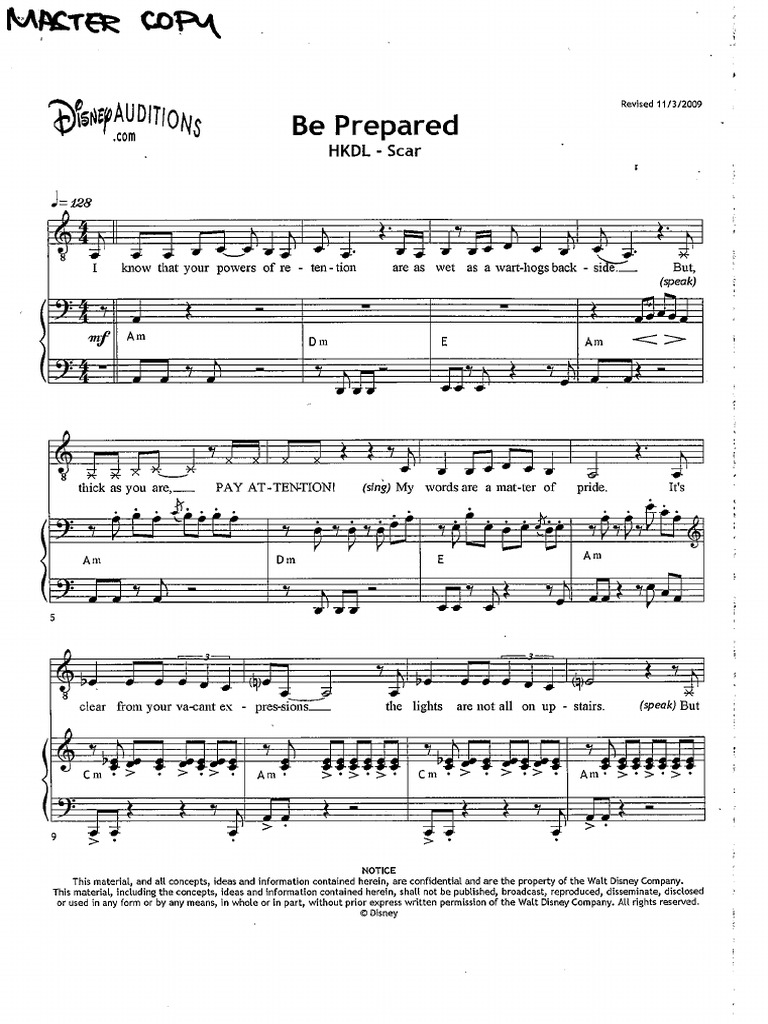 Audition Music - (LK) Be Prepared - Scar Audition | PDF