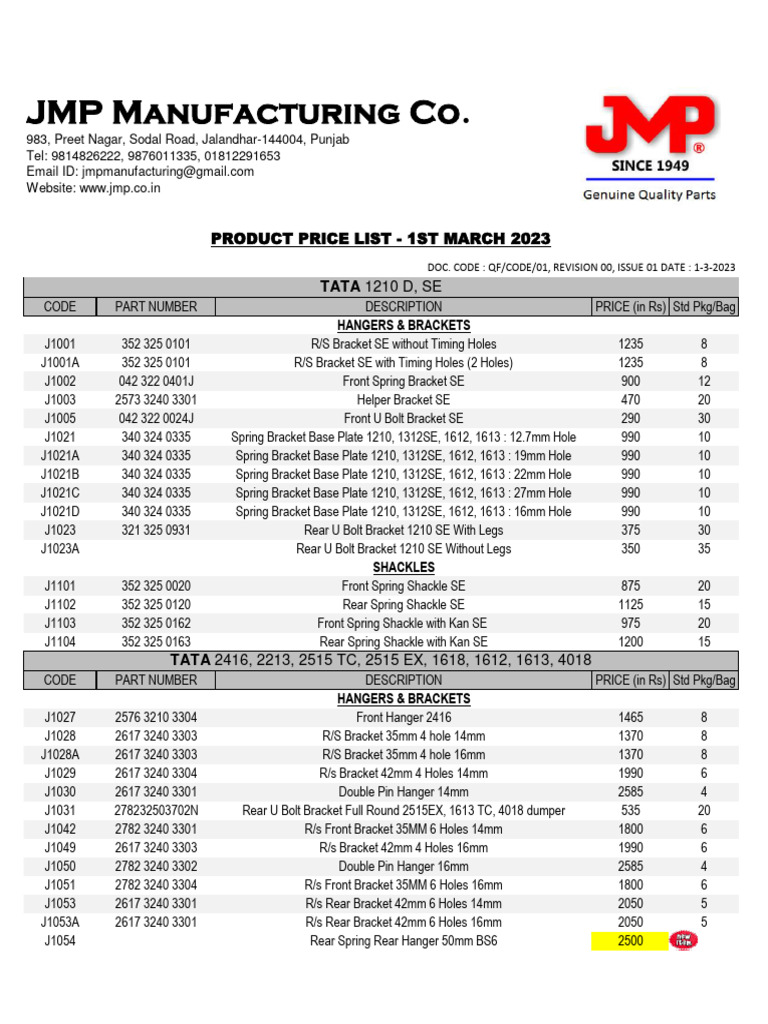 Price List - 1st March 2023 JMP | PDF | Land Vehicles | Vehicle Technology