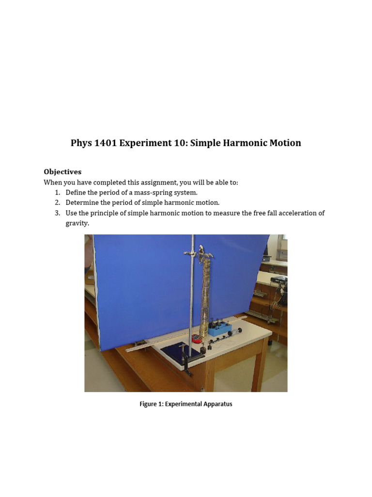 Phys 1401 Experiment 10 Simple Harmonic Motion COmpleted | PDF | Oscillation | Pendulum