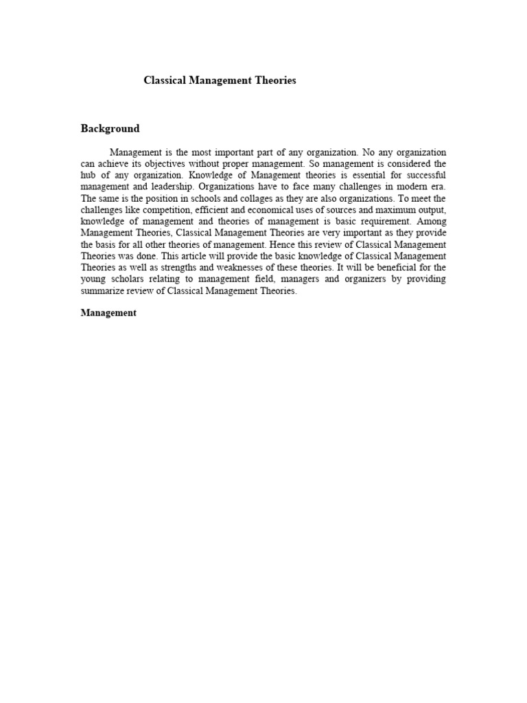 Overview of Classical Management Theories | PDF | Cost Of Living ...