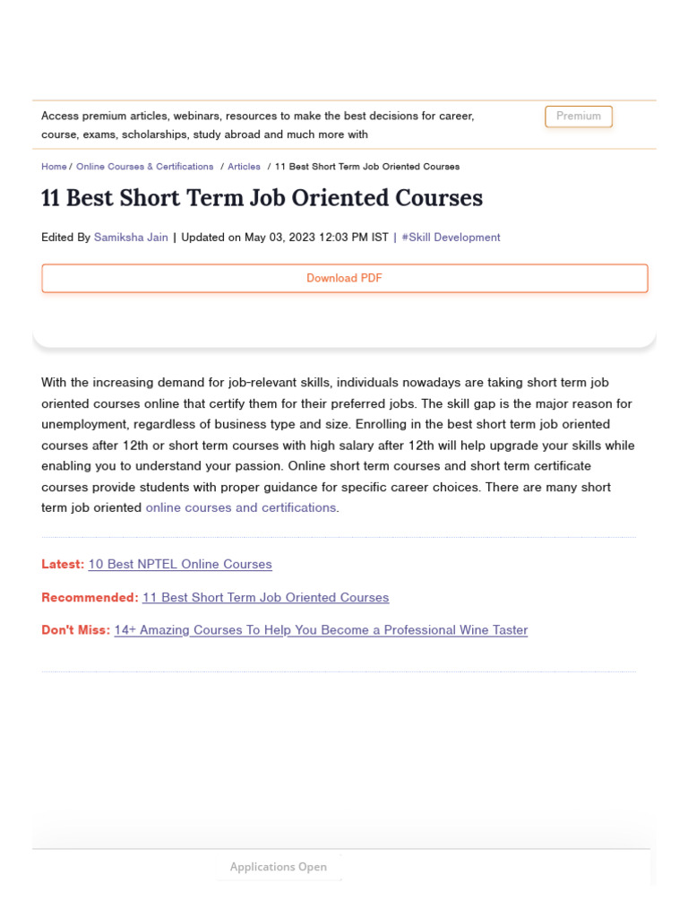 11 Best Short Term Job Oriented Courses - Eligibility, Duration, Fees | PDF | Analytics | Big Data