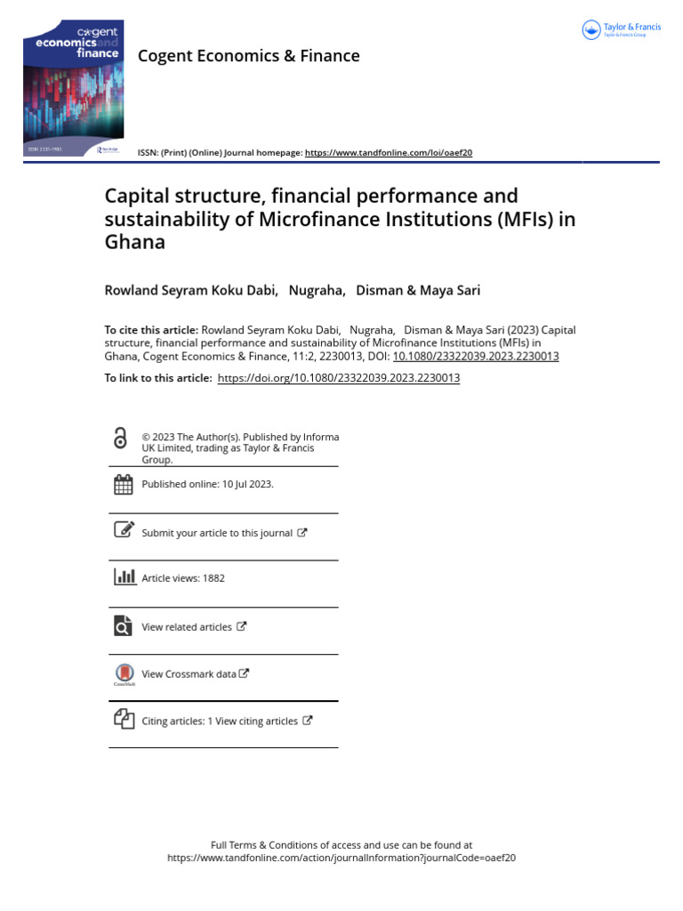 Capital Structure Financial Performance and Sustainability of Microfinance Institutions MFIs in ...