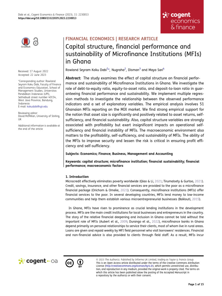 Capital Structure Financial Performance and Sustai | PDF | Microfinance ...