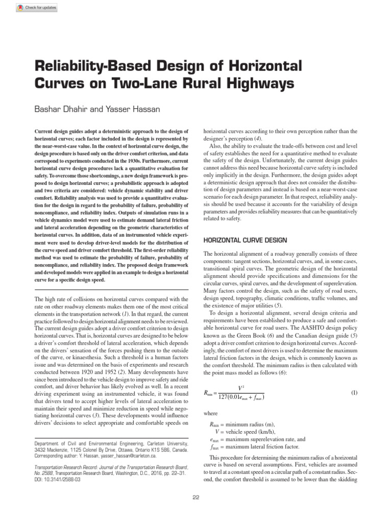39 Dhahir Hassan 2016 Reliability Based Design of Horizontal Curves On Two Lane Rural Highways ...