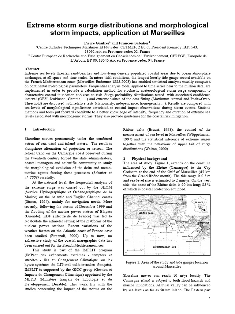 Extreme Storm Surge Analysis in Marseilles | PDF | Statistics | Storm Surge