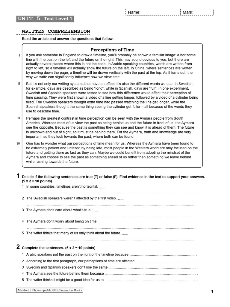 Reading Unit 5 | PDF | Time | Perception