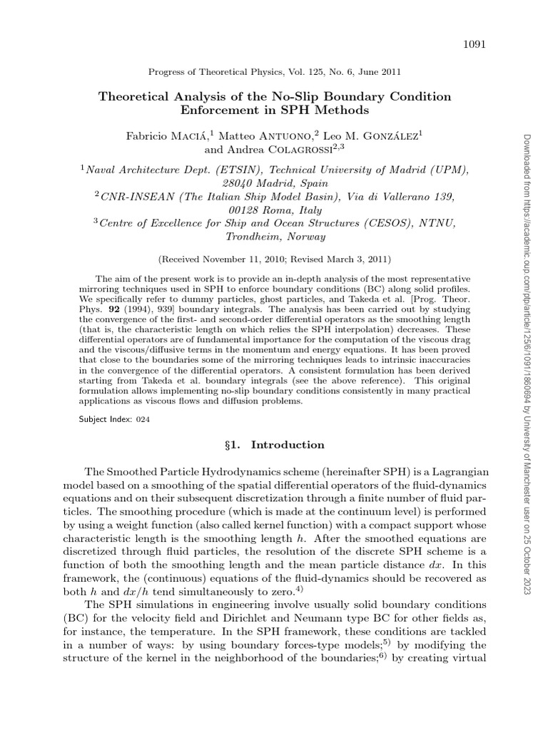 Theoretical Analysis of The No-Slip Boundary Condition Enforcement in SPH Methods | PDF ...