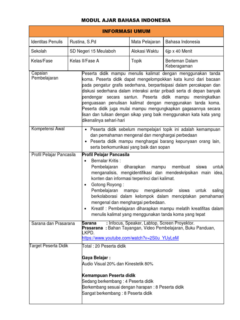 SIKLUS 2 RPP Rustina Kelas II FIX | PDF